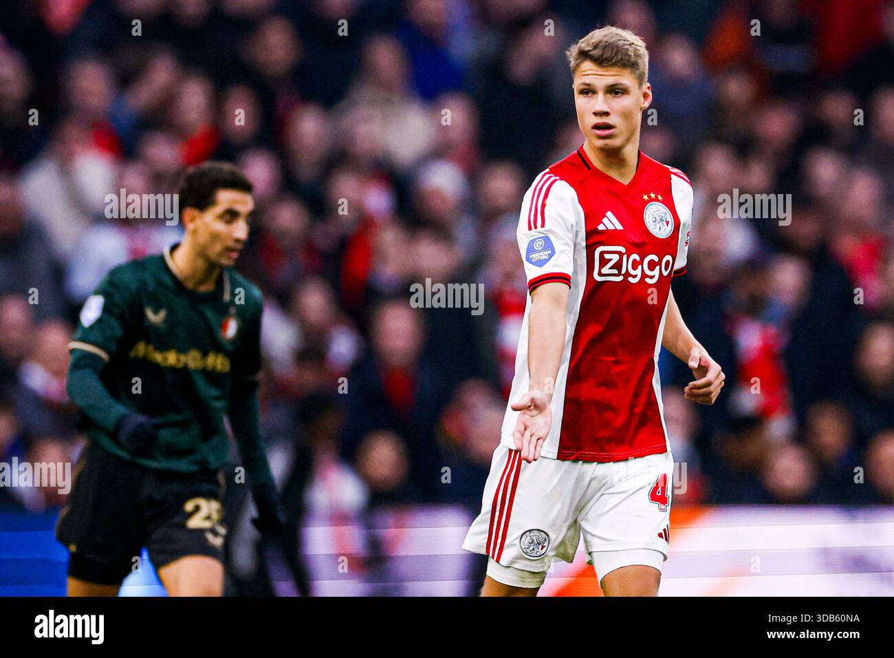 Sean Steur of AFC Ajax gestures during the Dutch Eredivisie match ...