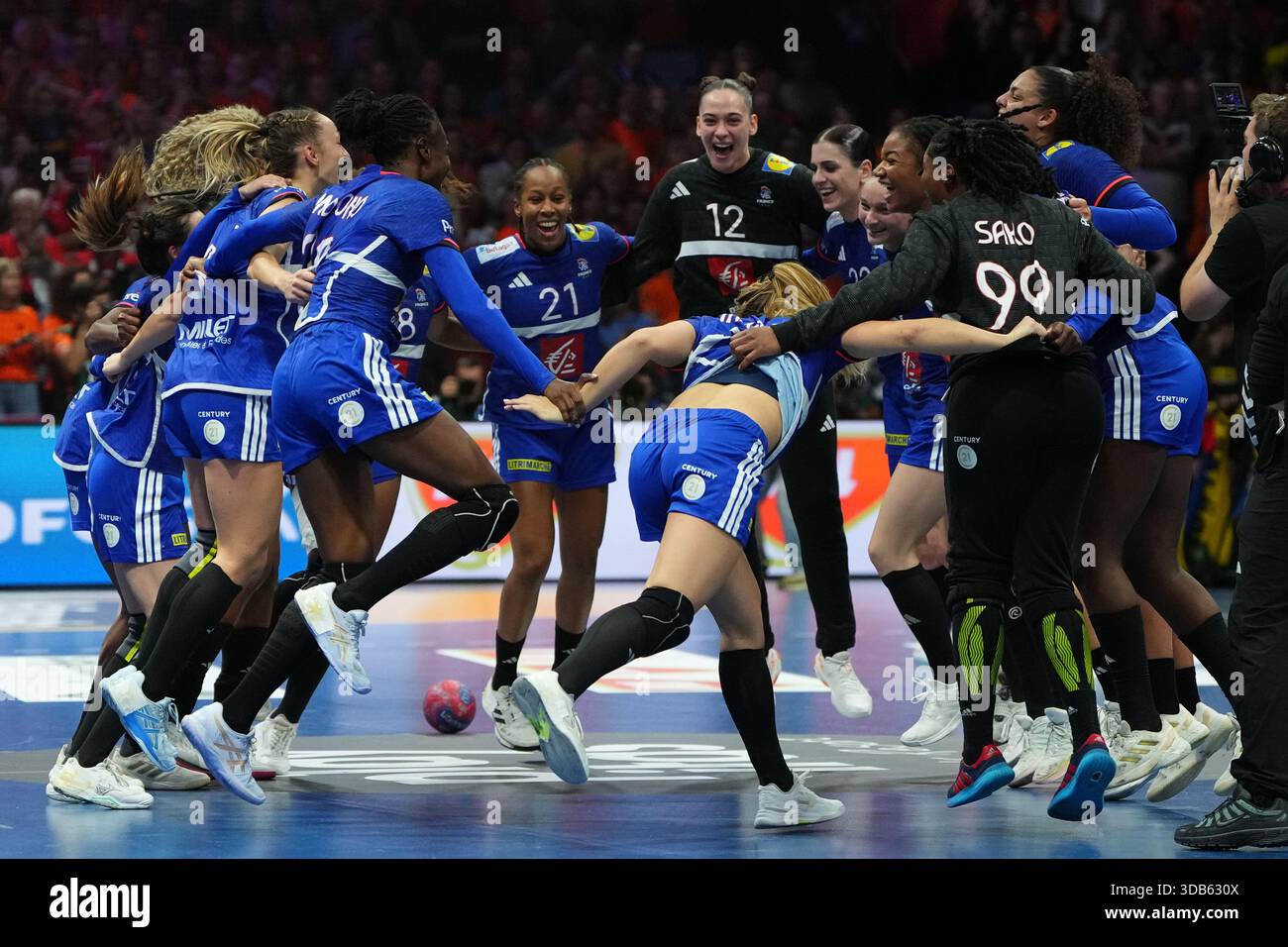 French players celebrate after the third place match for the World ...