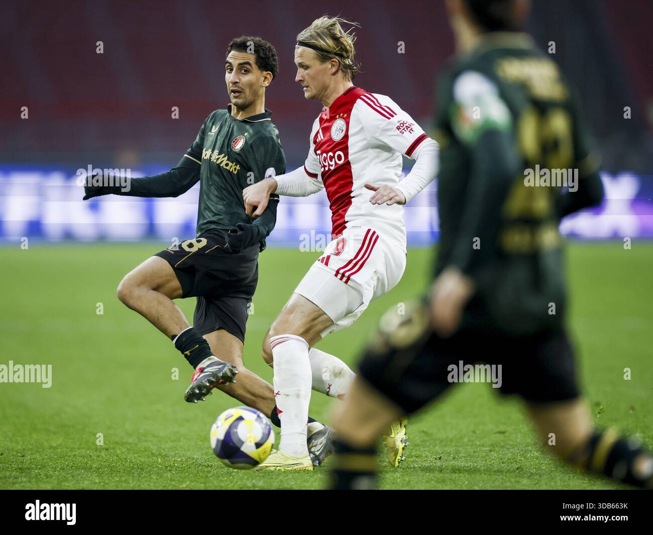 AMSTERDAM – (l-r) Oussama Targhalline of Feyenoord and Kasper Dolberg ...