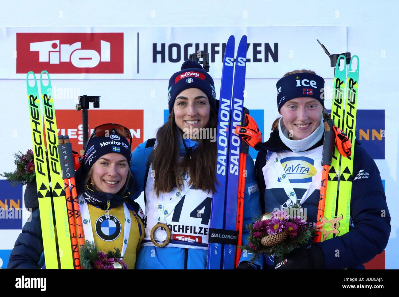 HOCHFILZEN, AUSTRIA - DECEMBER 14: The podium, MAGNUSSON Anna (SWE, #3 ...
