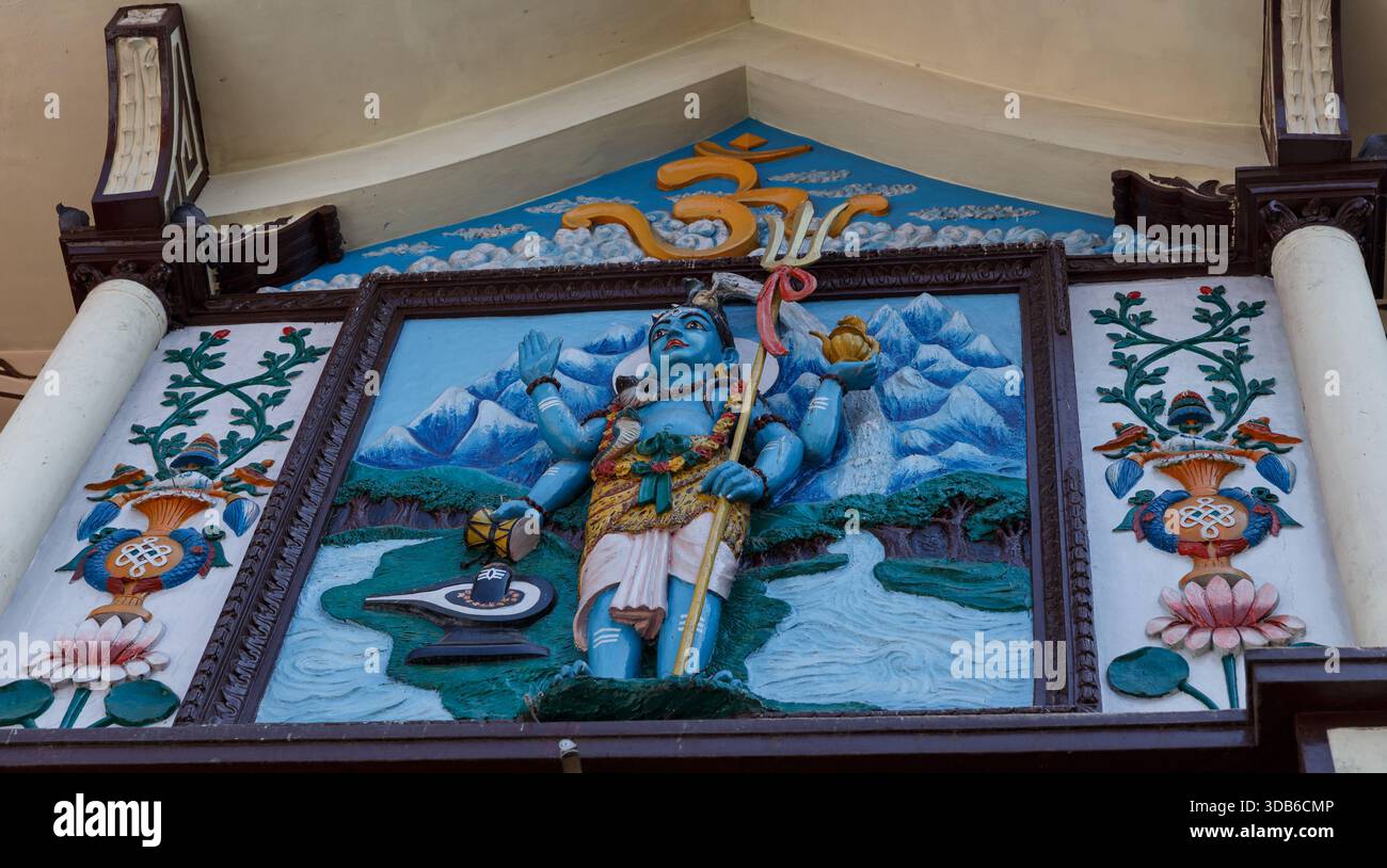 Relief image of Hindu god Shiva inside a temple in Nepal, decorated ...