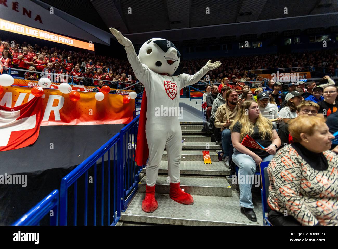 Floorian, mascot of Czech floorball, in Ostravar Arena during the Women ...