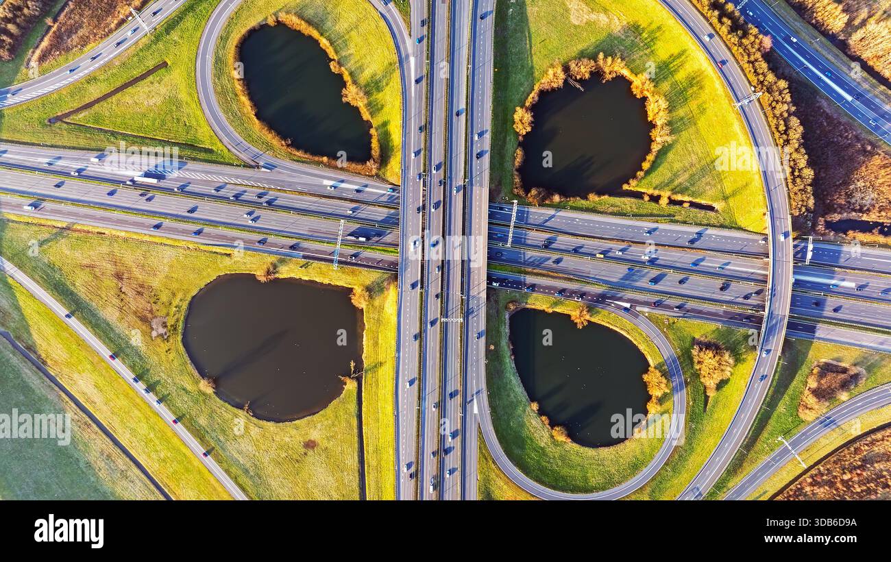 Aerial top shot from the cloverleaf interchange Oudenrijn, where the ...