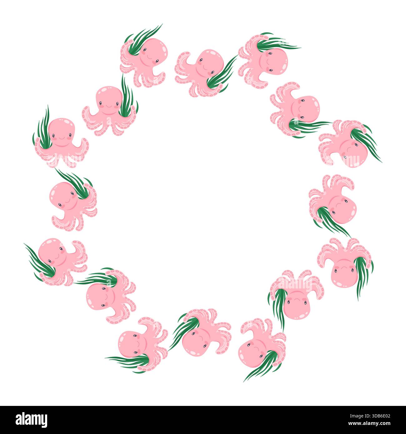 Round Sea Frame with Octopus and Green Algae Stock Vector Image & Art ...