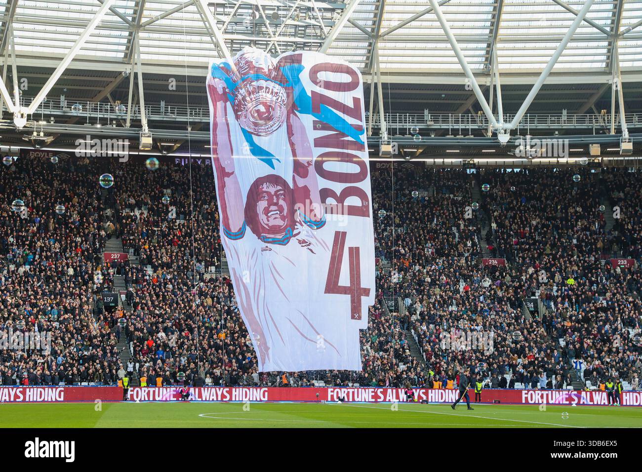 A tifo is displayed in honour of the late club legend Billy Bonds ...