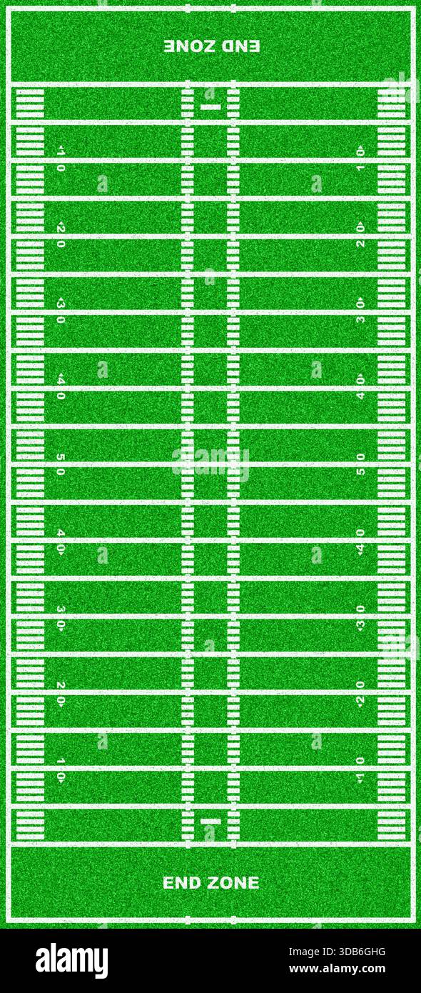 A precise illustration of an American football field with yard lines ...