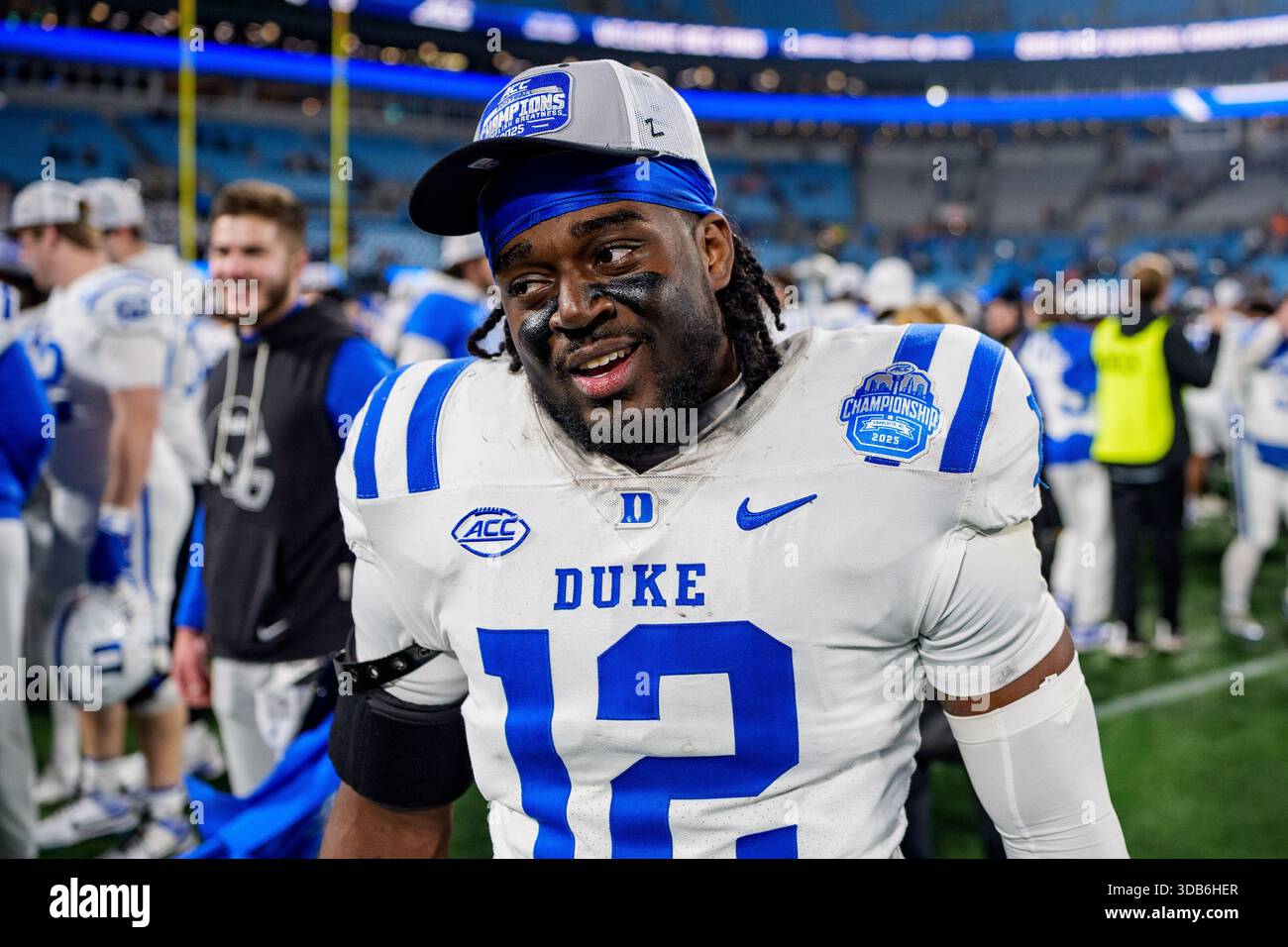 Duke linebacker Tre Freeman (12) celebrates after defeating Virginia ...
