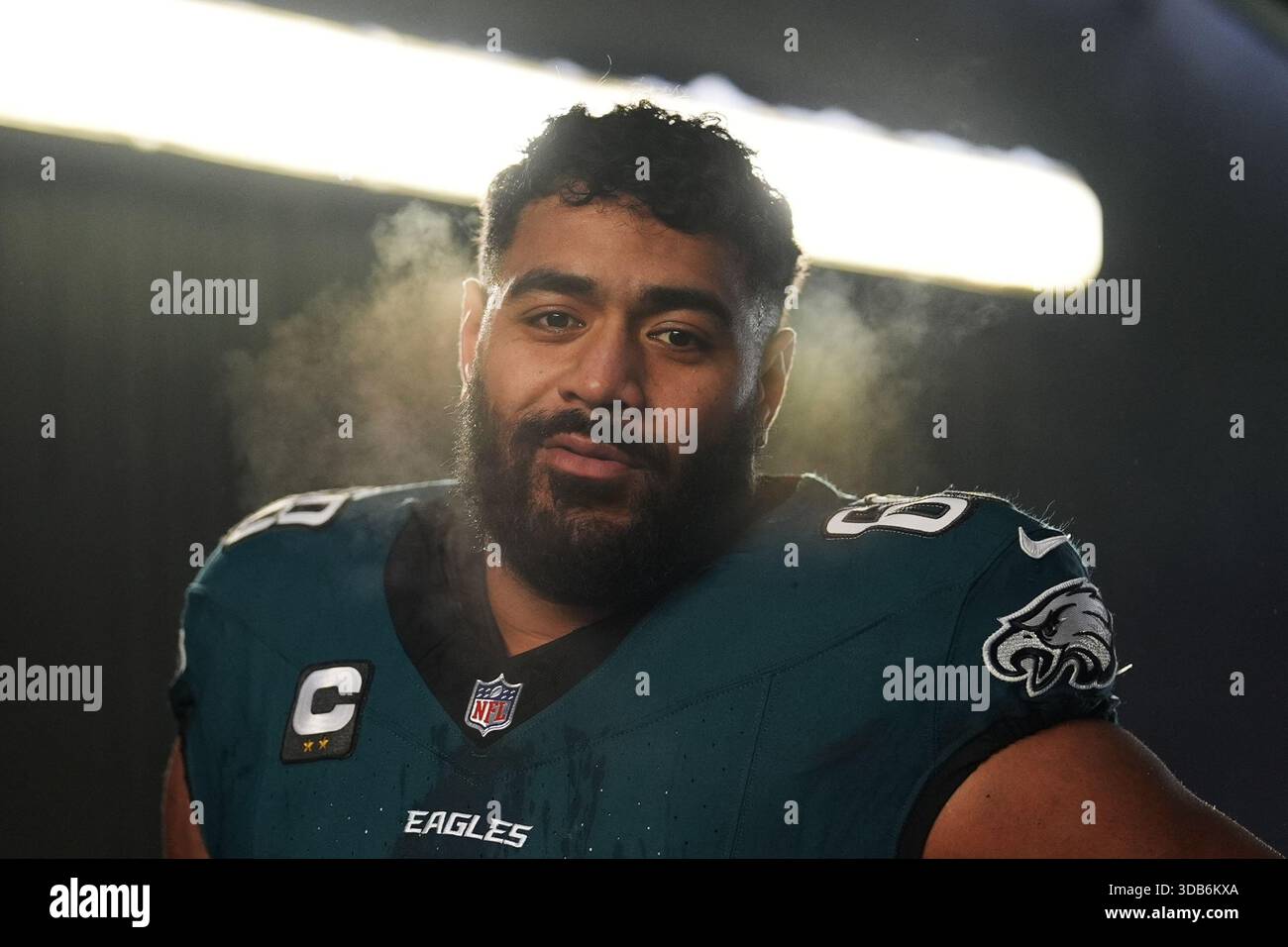 Philadelphia Eagles offensive tackle Jordan Mailata walks in a tunnel ...