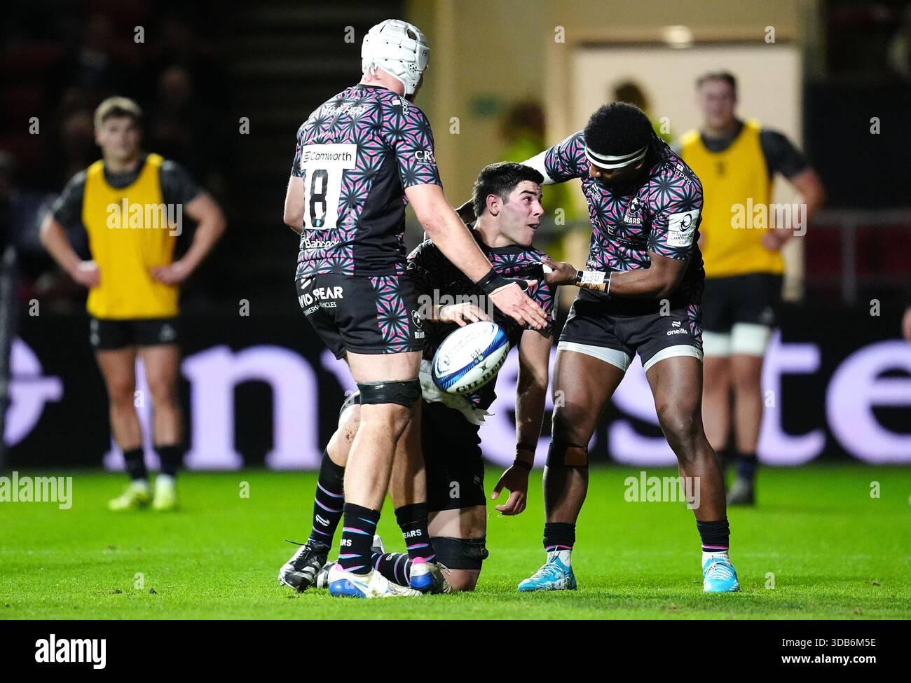 Bristol Bears' Benjamin Grondona (centre) celebrates scoring his side's ...
