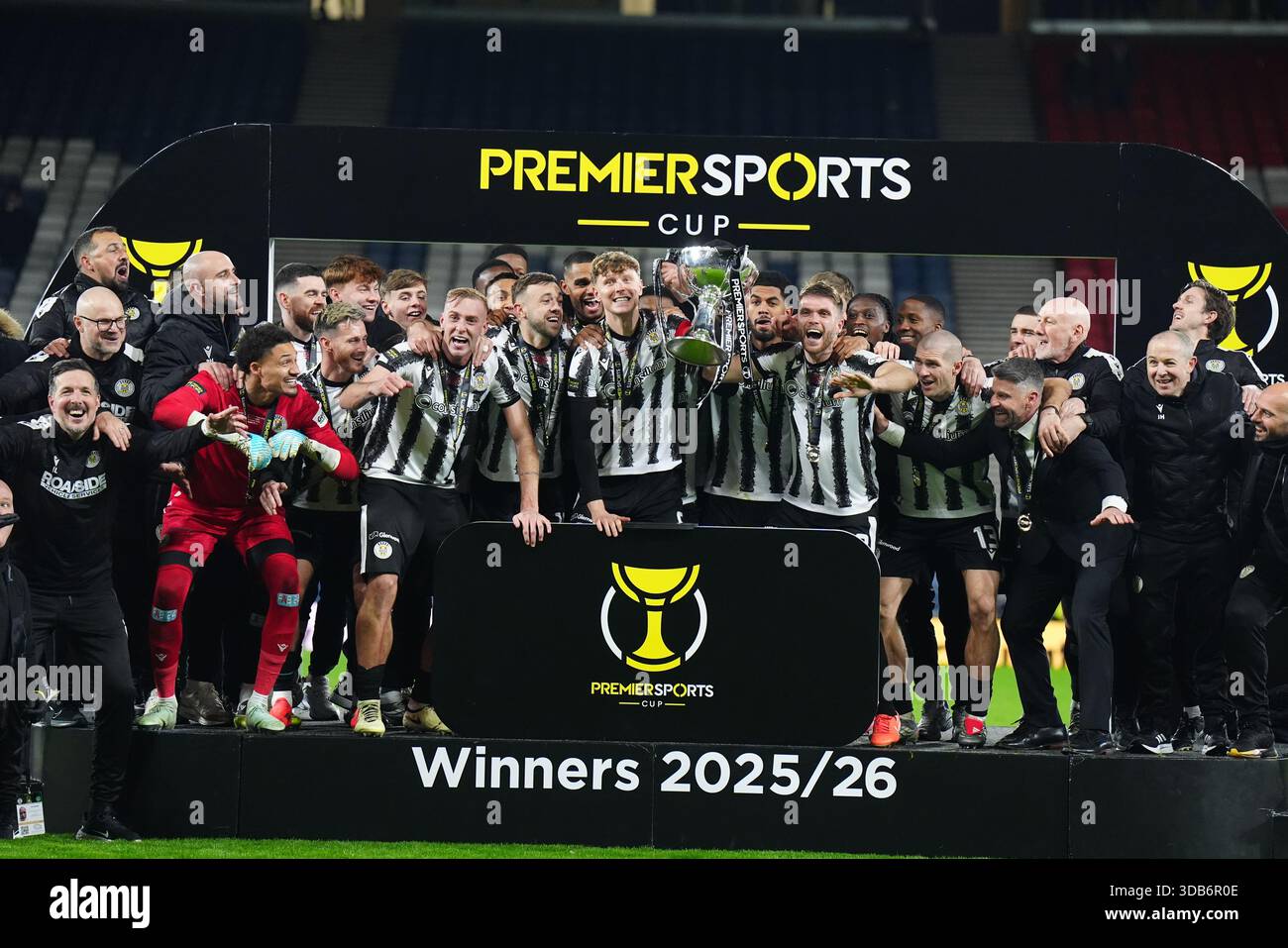 St Mirren lift the trophy after the final whistle of the Premier Sports ...