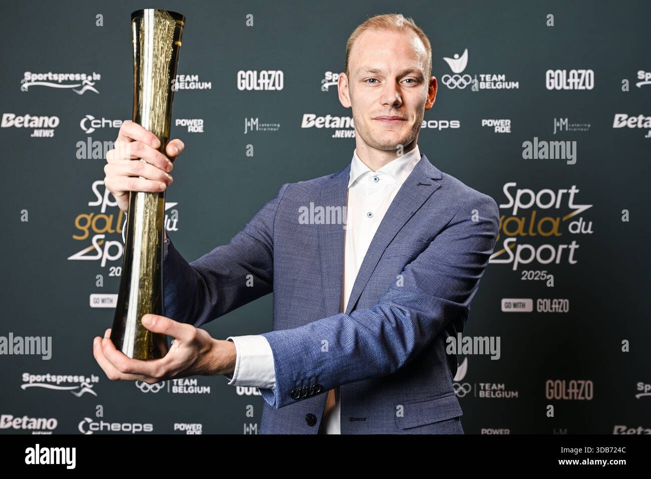Belgian Tim Van De Velde poses for the photographer after the 'Sportgala' award show, to ...