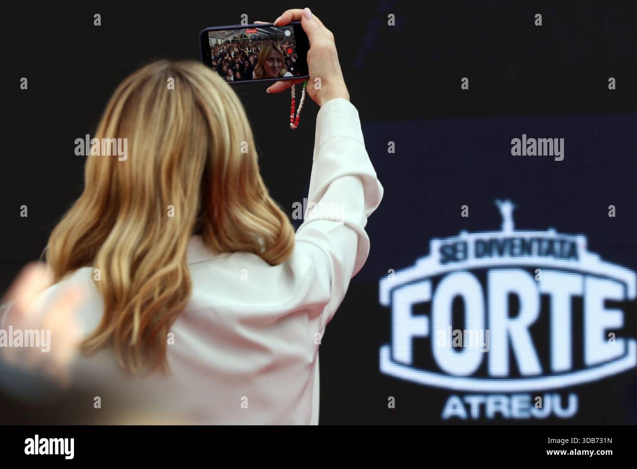 Rome, Italy - December 14, 2025: Giorgia Meloni takes a selfie with the ...
