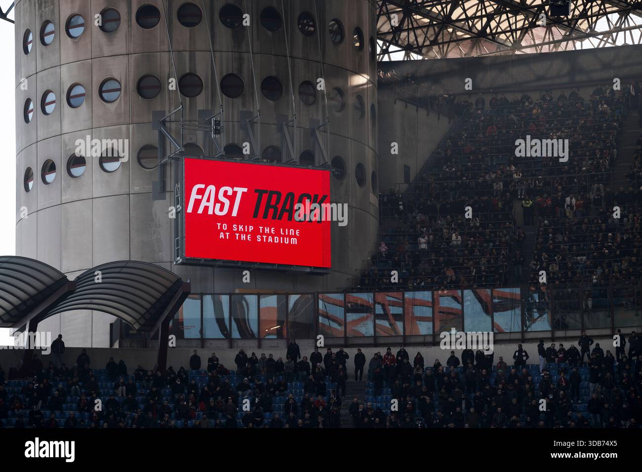 A giant screen display an advertisement for the stadium fast track ...