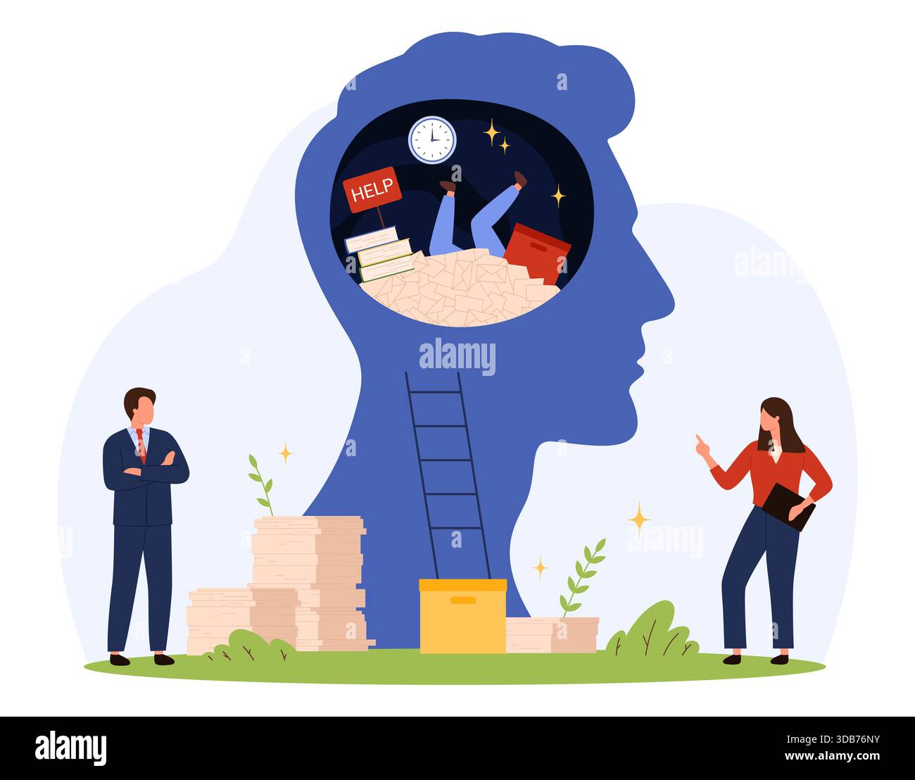 Business people overwhelmed by paperwork, deadlines, and stress inside ...