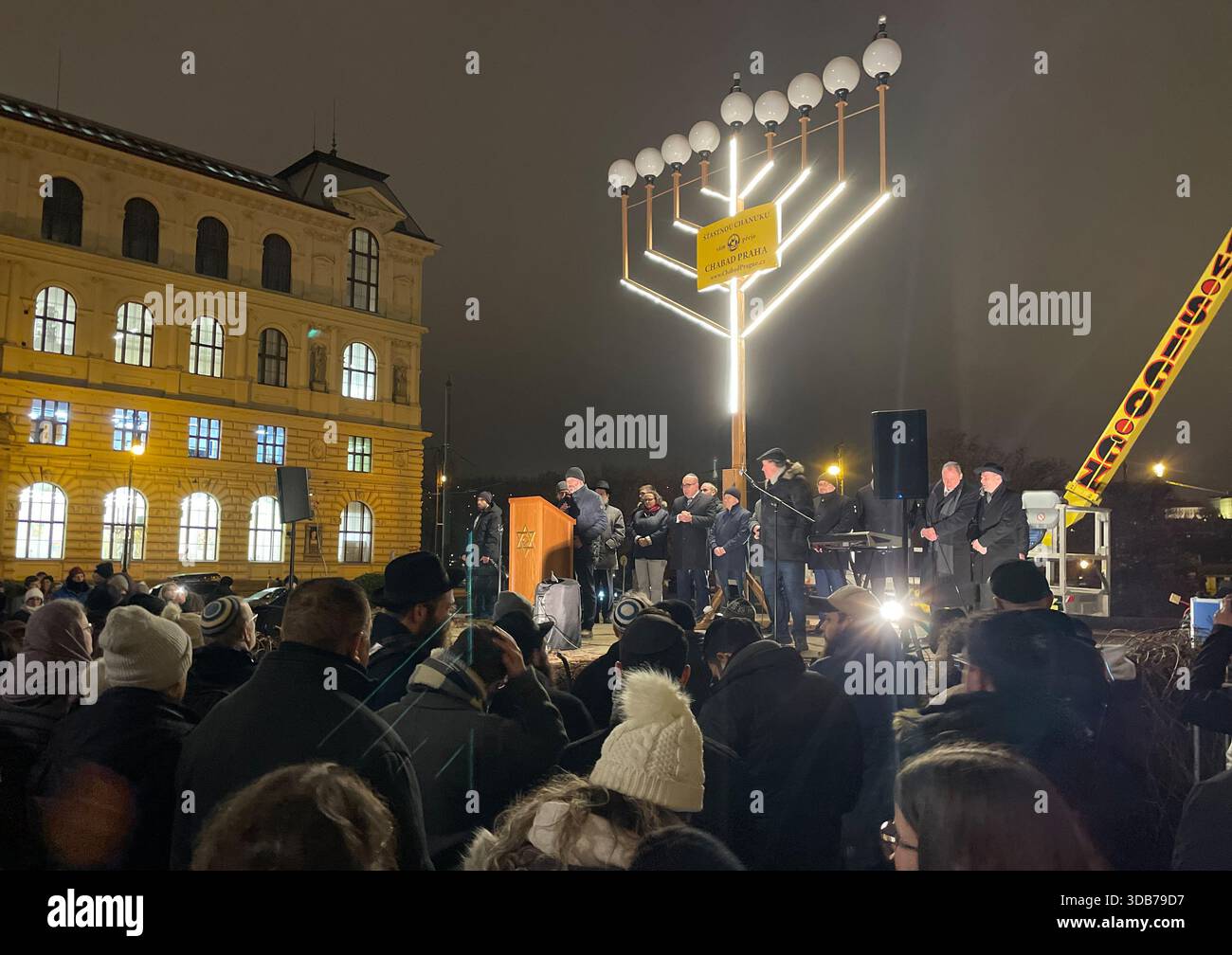 Gathering for the lighting of the large Prague menorah, organized by ...