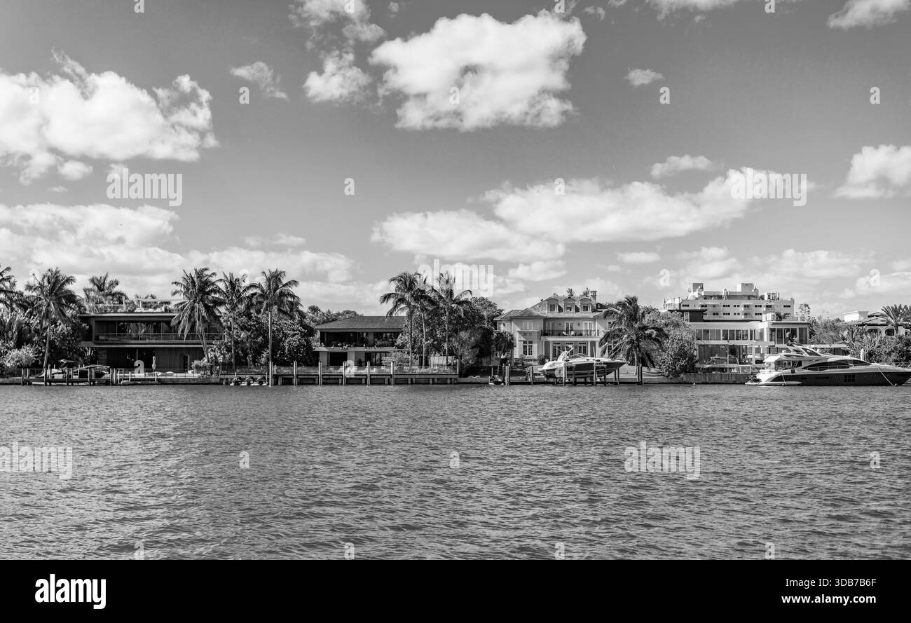 Residential waterfront apartment with boat. Waterfront landscape with ...