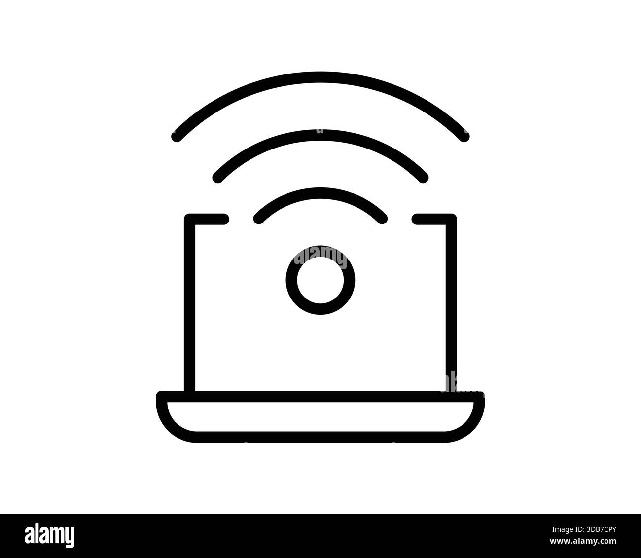 Minimalist laptop icon featuring wireless signal waves, symbolizing ...
