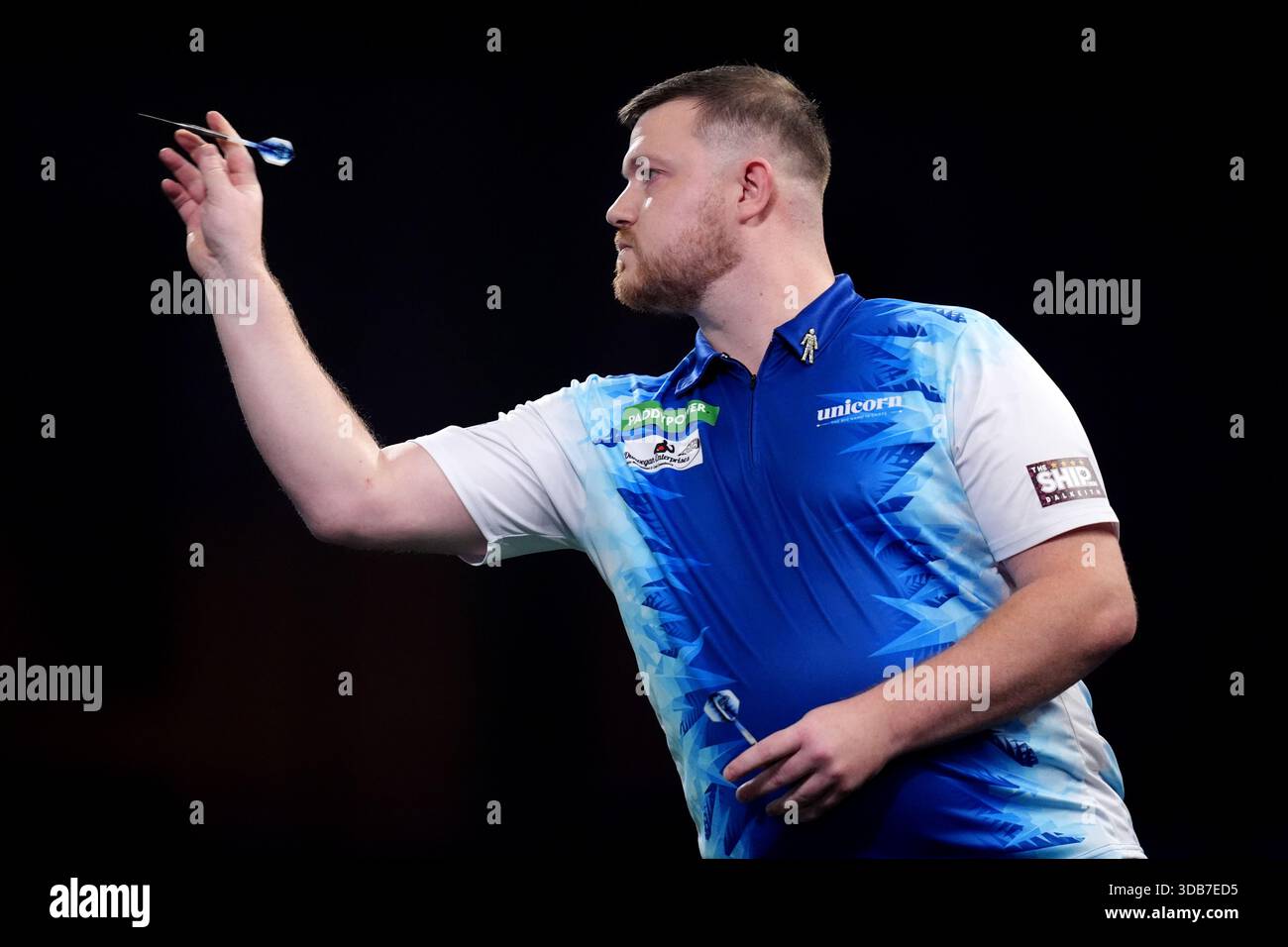 Darren Beveridge during his match against Dimitri Van den Bergh on day ...