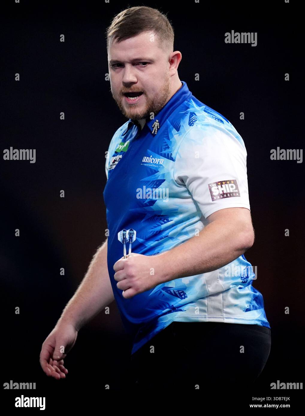 Darren Beveridge reacts during his match against Dimitri Van den Bergh ...