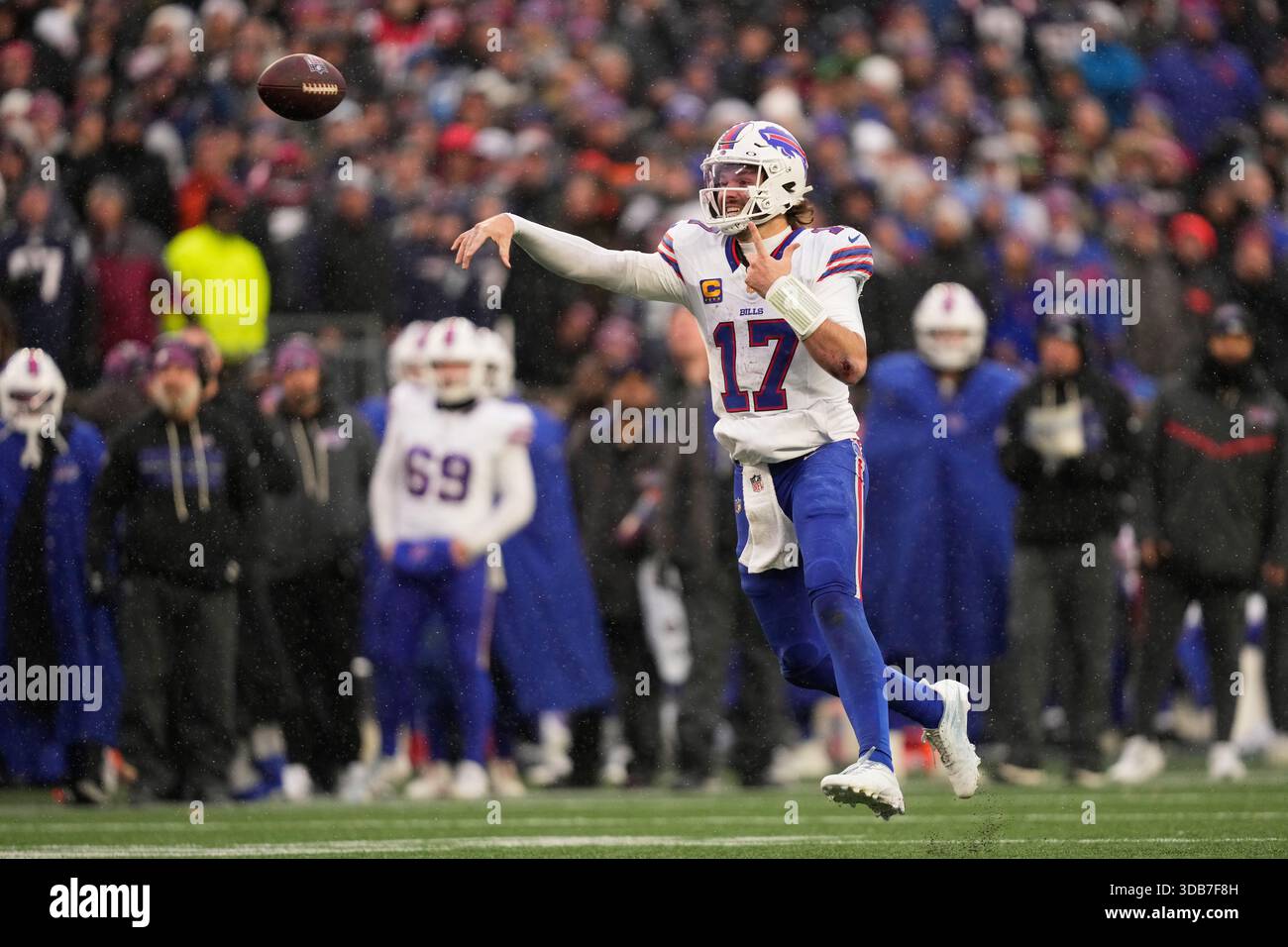 Buffalo Bills quarterback Josh Allen (17) passes against the New ...
