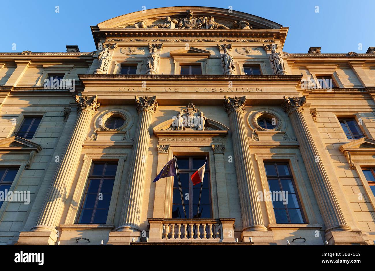 Paris, France - July 7, 2025: Facade of the building housing the Court ...