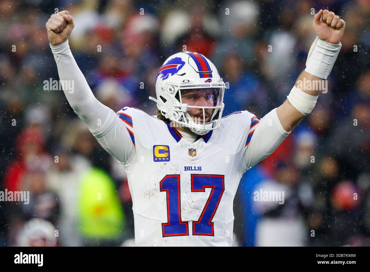Buffalo Bills quarterback Josh Allen (17) reacts after throwing a ...