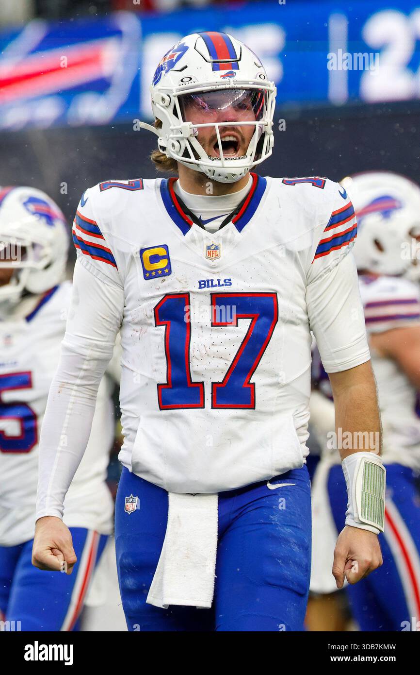 Buffalo Bills quarterback Josh Allen (17) reacts after a touchdown ...