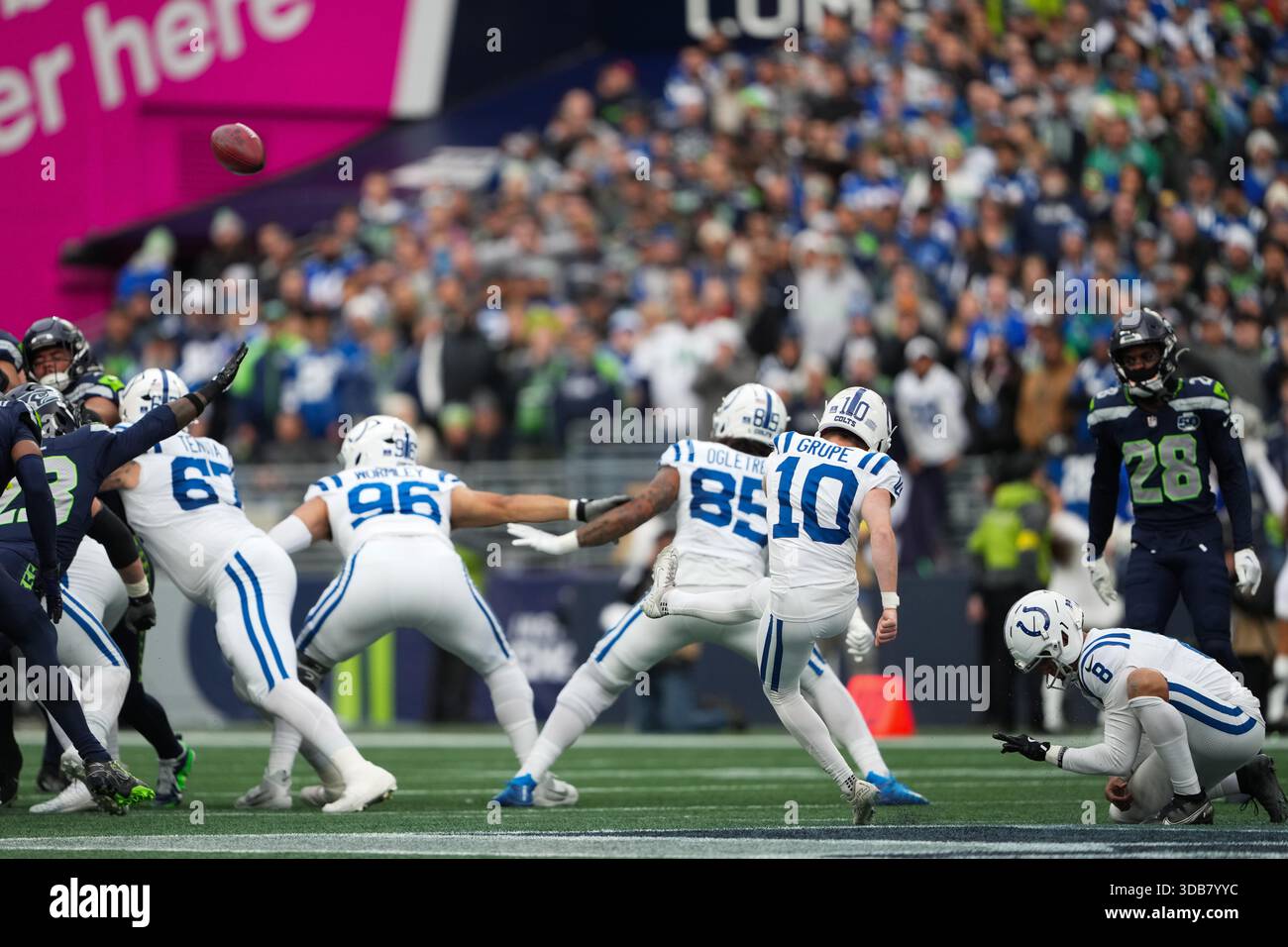 Indianapolis Colts place-kicker Blake Grupe (10) kicks a field goal ...