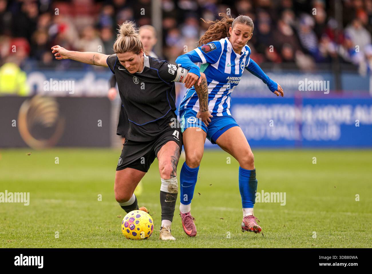 Millie Bright (4 Chelsea) and Rosa Kafaji (6 Brighton & Hove Albion ...