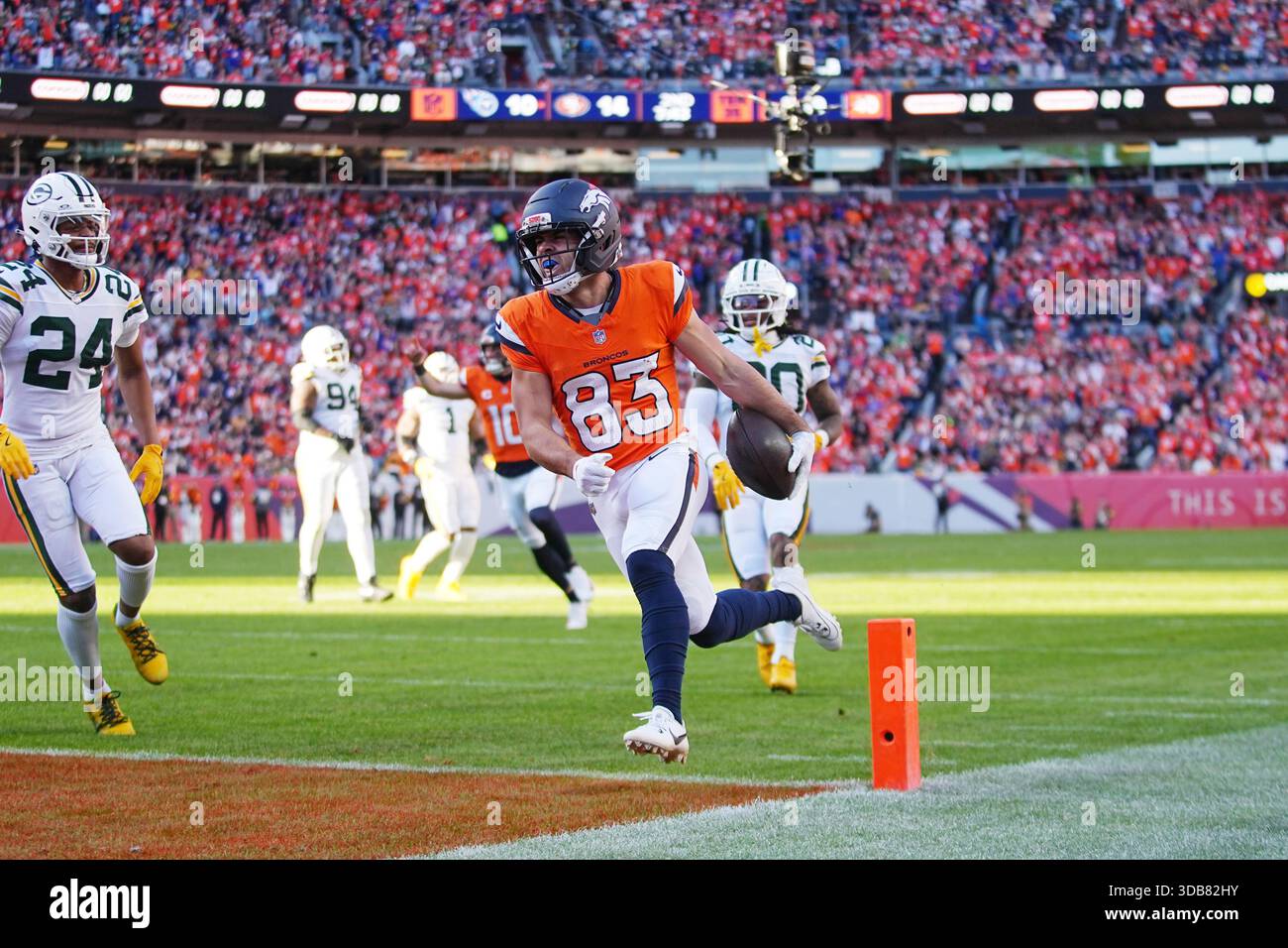 Denver Broncos wide receiver Michael Bandy (83) scores his first ...