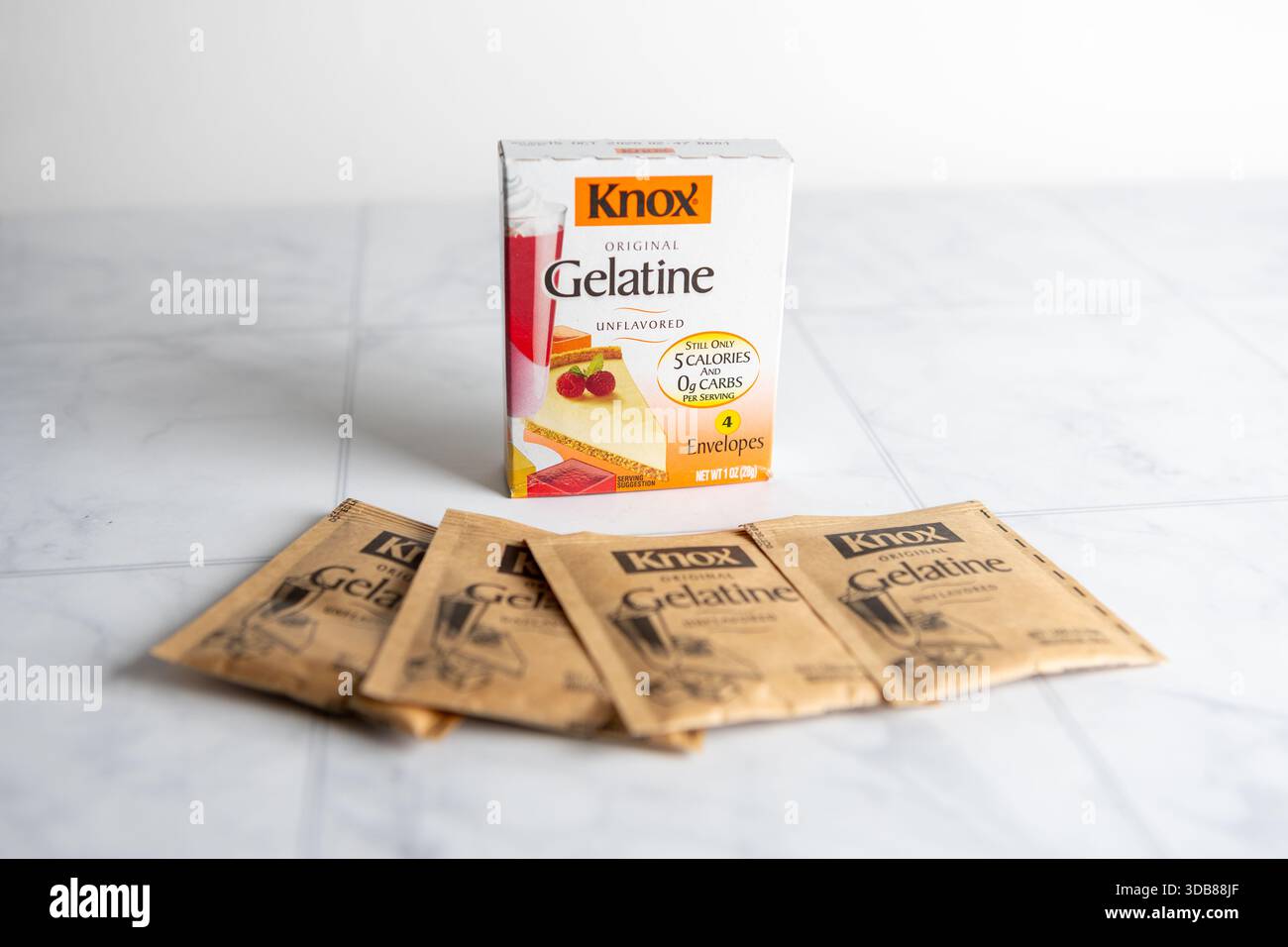 Packet of knox unflavored gelatine powder envelopes hi-res stock ...