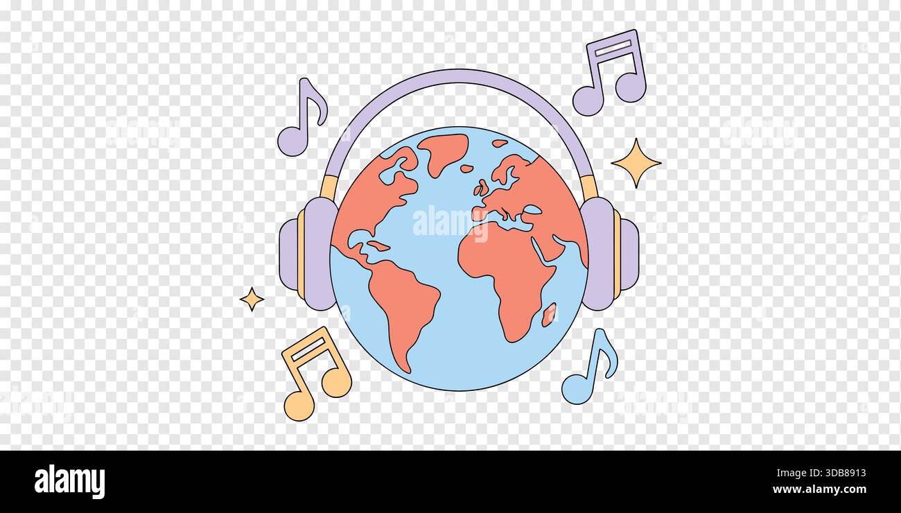 Music World Concept Globe with Headphones Illustration Stock Vector ...