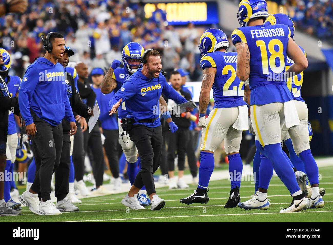 Los Angeles Rams head coach Sean McVay celebrates after a rushing ...