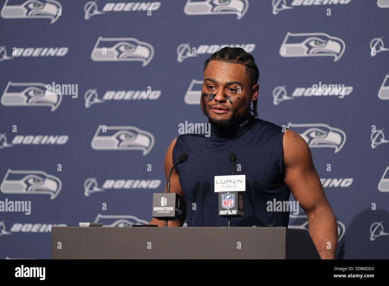 Seattle Seahawks safety Coby Bryant speaks during a news conference ...