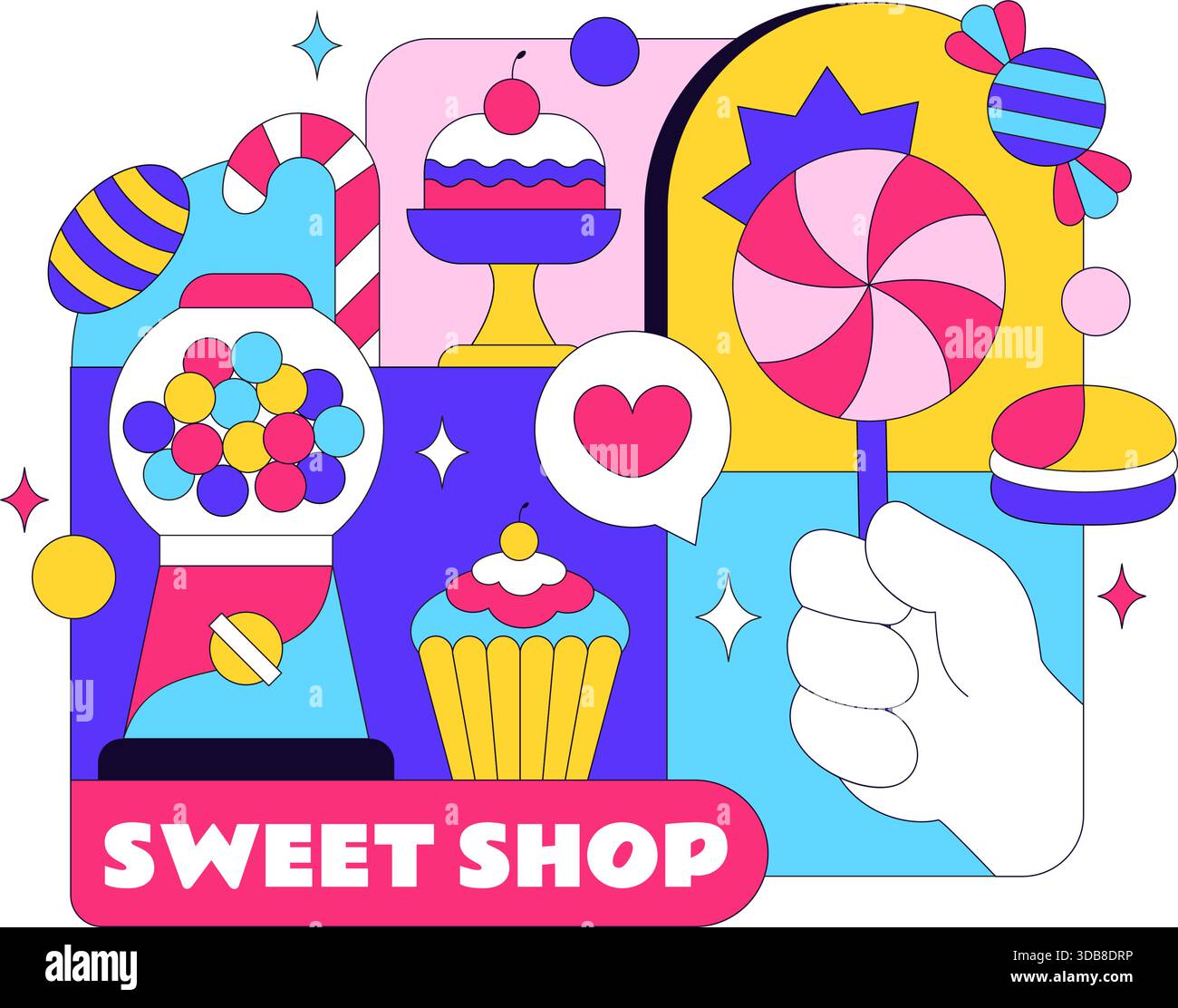 Sweet Shop Vector Illustration Featuring Sales Of Various Bakery ...
