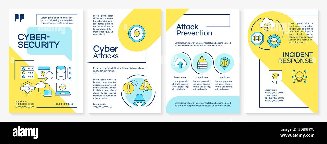 Cybersecurity strategy blue and yellow brochure layout Stock Vector ...