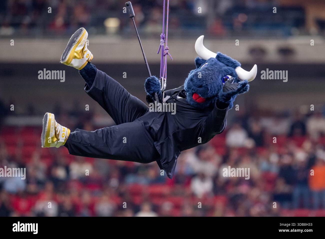 December 14, 2025: Houston Texans mascot Toro descends to the field for ...