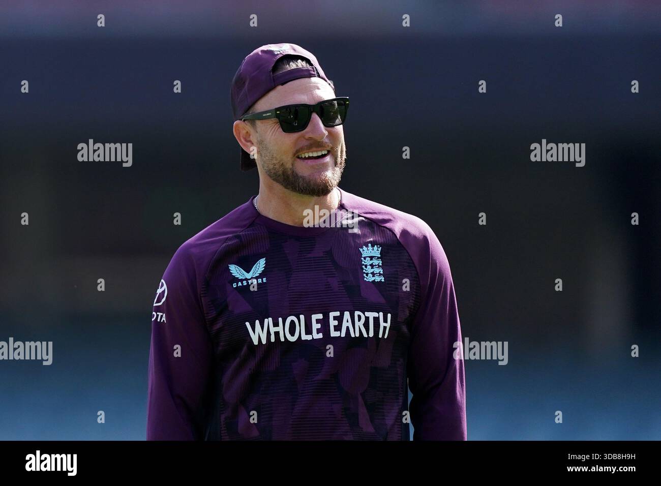 England head coach Brendan McCullum smiles during a nets session at the ...