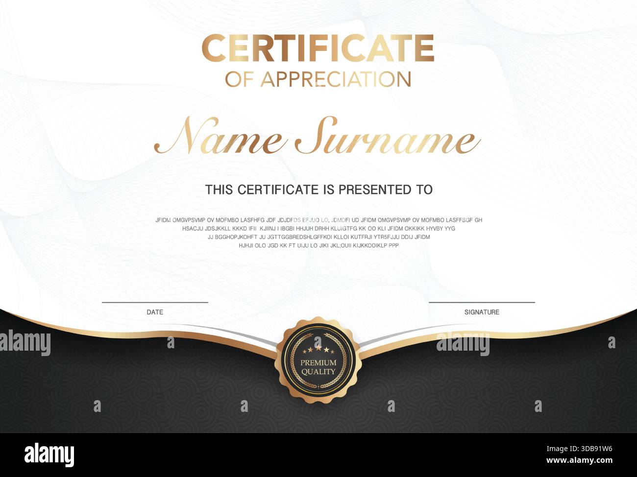 Modern certificate of appreciation template with elegant gold and black ...