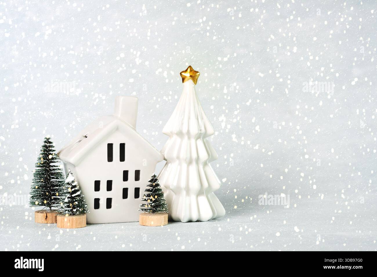 Christmas concept background. White house and Christmas trees with ...