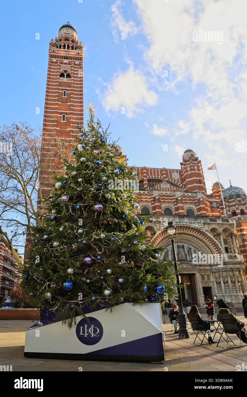 Christmas tree and Westminster cathedral London UK December 2025 Stock ...