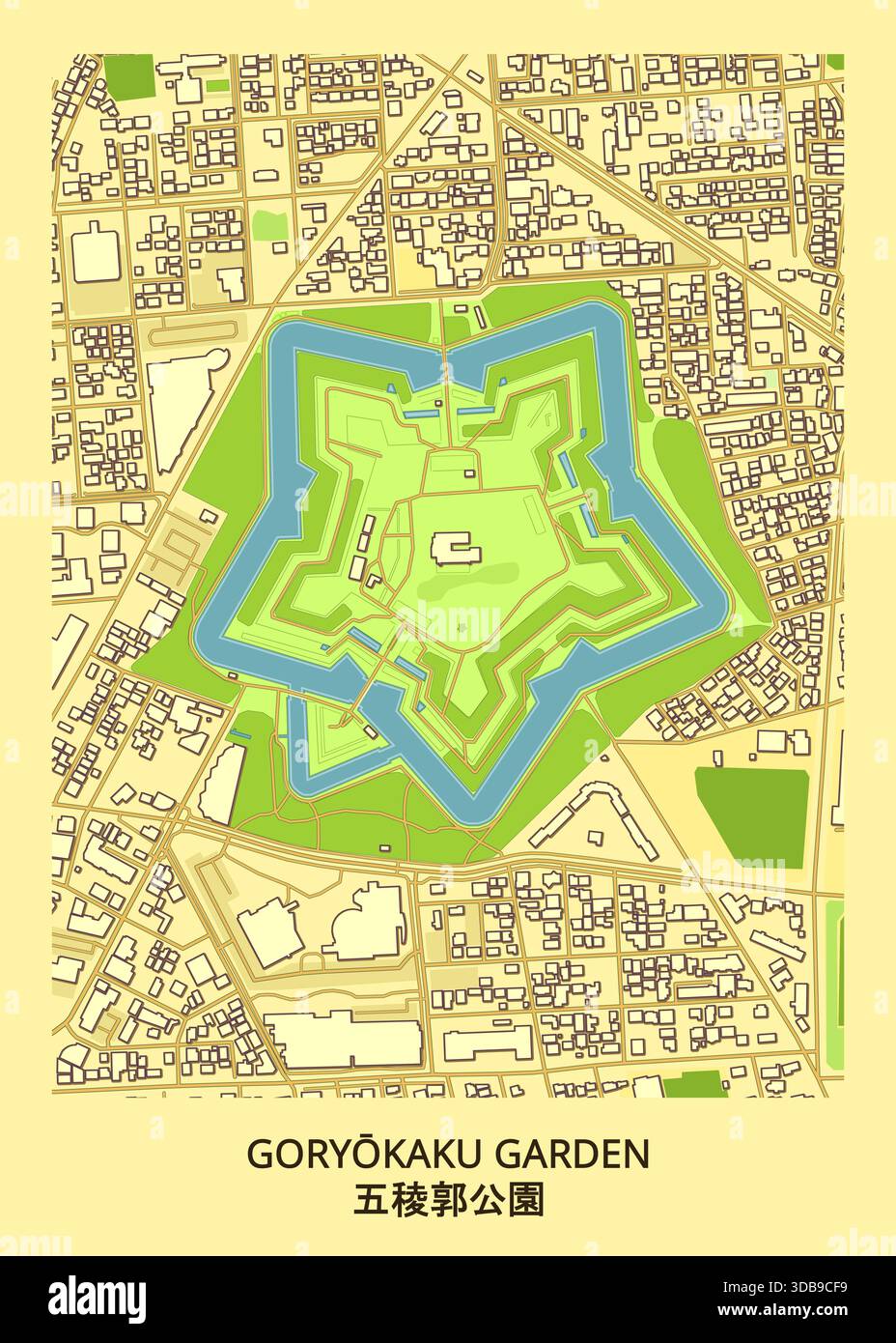 map of Goryokaku Garden, a star-shaped fort in Hakodate, Japan. The ...