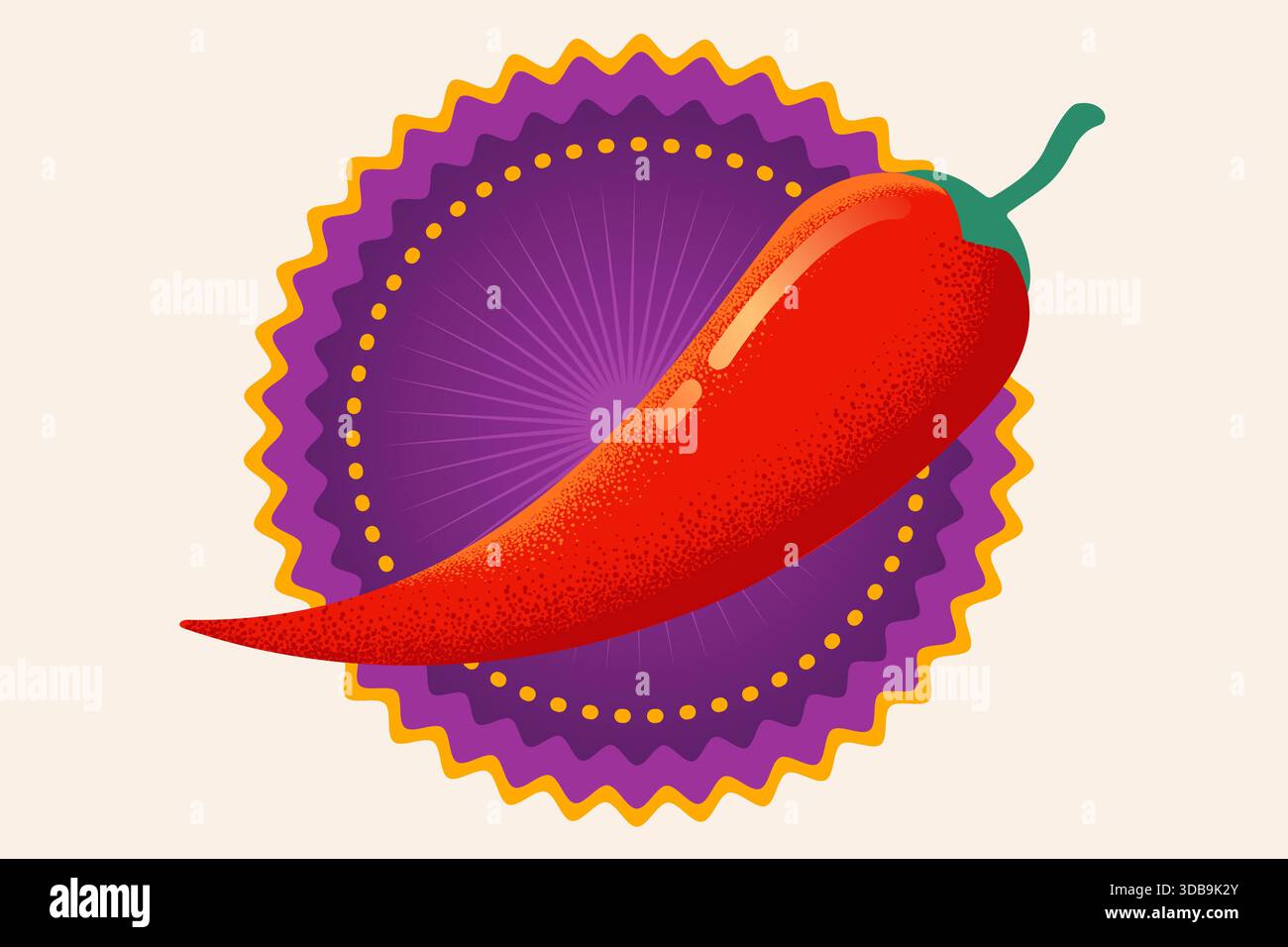 Vector chilli pepper in retro style is on purple banner. Vector vintage ...