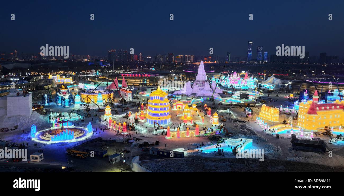 Aerial photo shows the construction site of the 27th edition of the ...