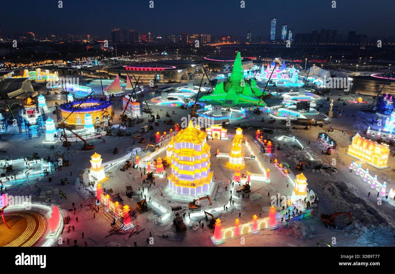 Aerial photo shows the construction site of the 27th edition of the ...