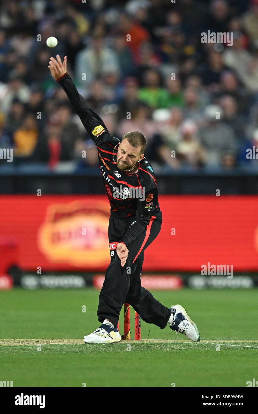 Fergus O'Neill of the Renegades bowls during the BBL match between the ...