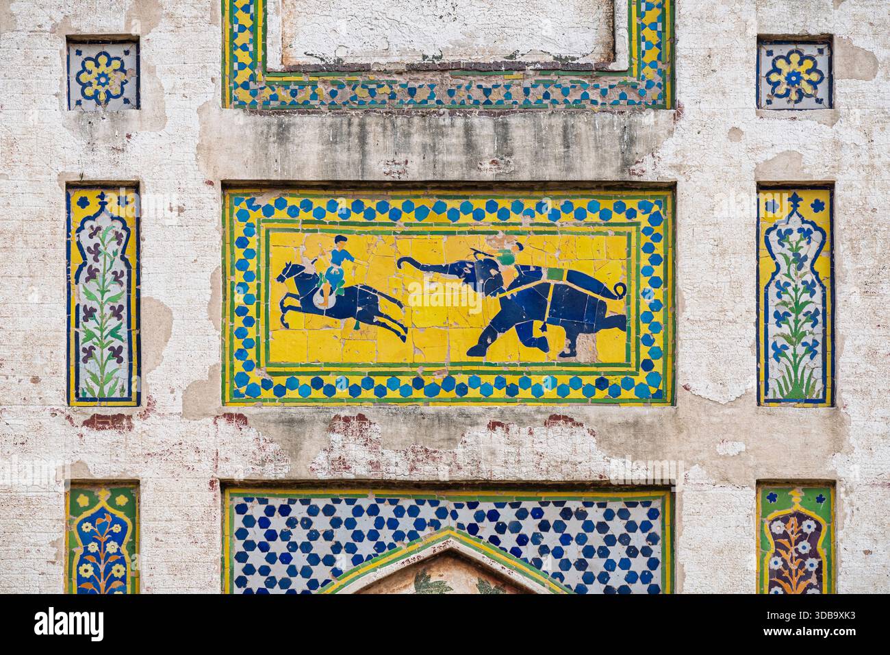 Detail of colorful kashi-kari mosaic panels on historic Picture Wall ...