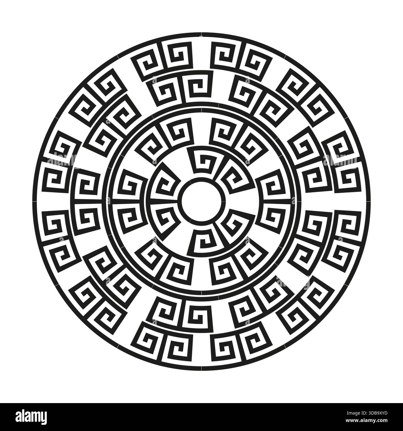 Circular meander pattern. Greek key ornament. Concentric Vector design ...