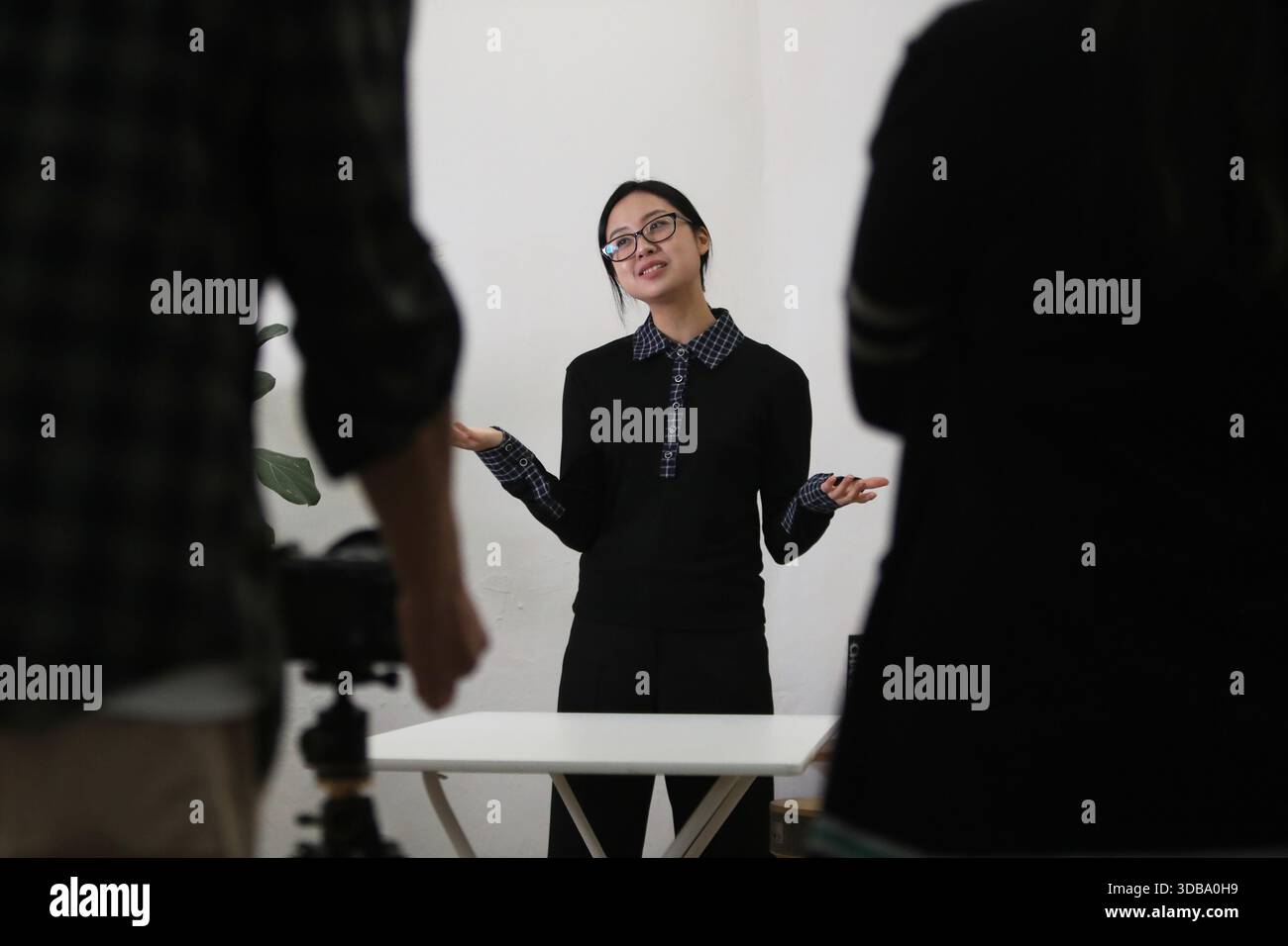 Misun Youm, actor, performs a scene for an English-language demo reel ...