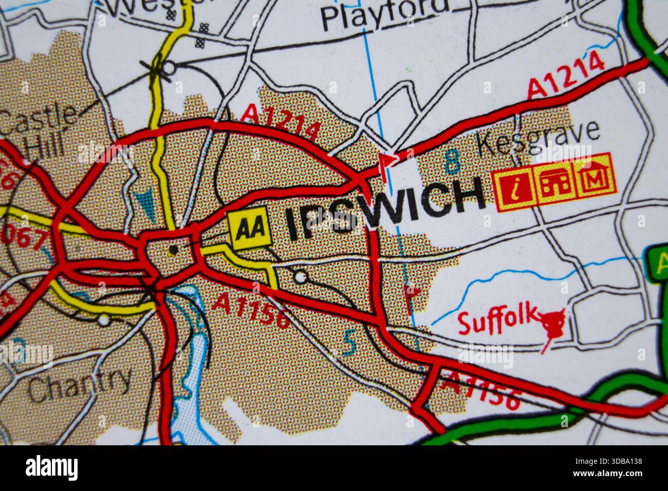 Ipswich - England, United Kingdom colour atlas map town name of the area Stock Photo - Alamy